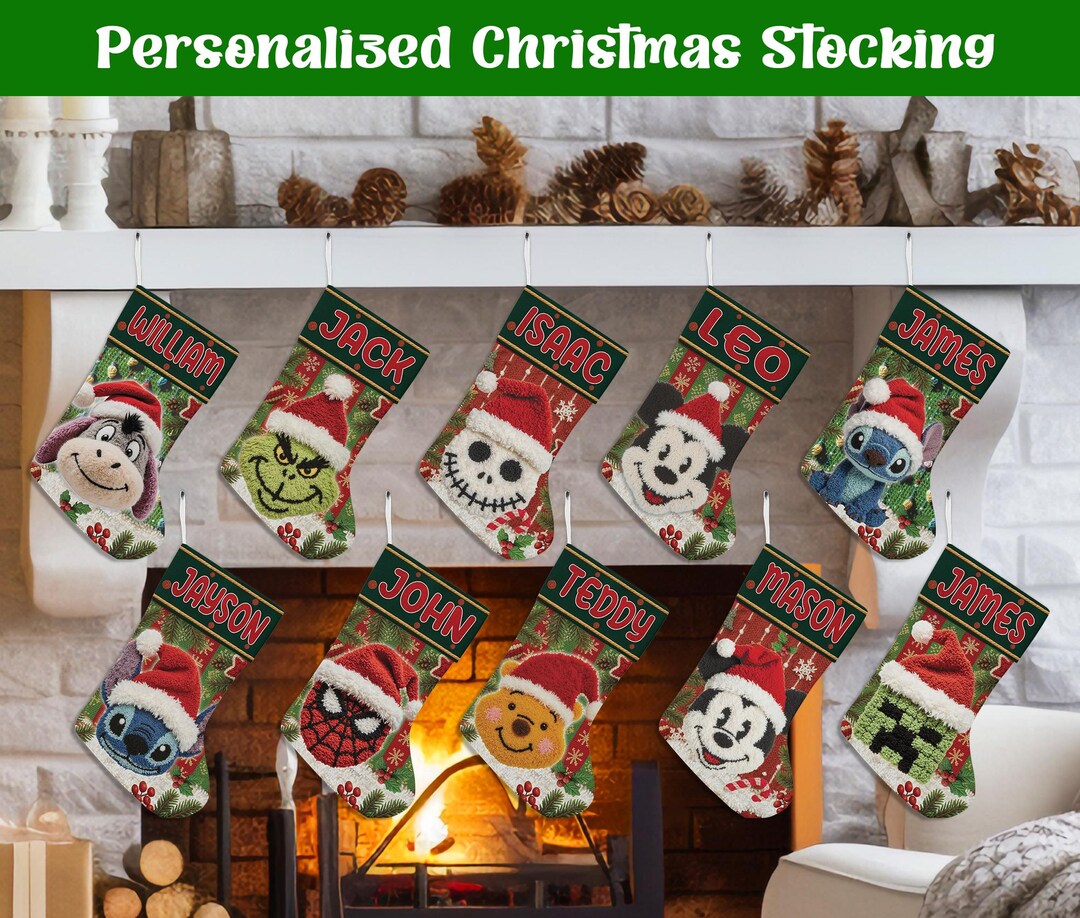 Custom Cartoon Christmas Stocking, Personalized Name Cartoon PRINTED ...