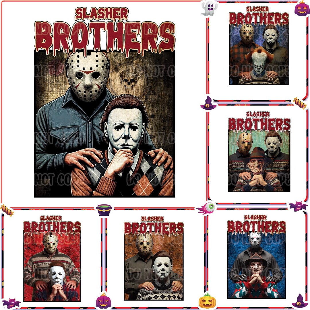 6 Files Slasher Brothers Designs, Horror Killers Bundle Png, Horror ...