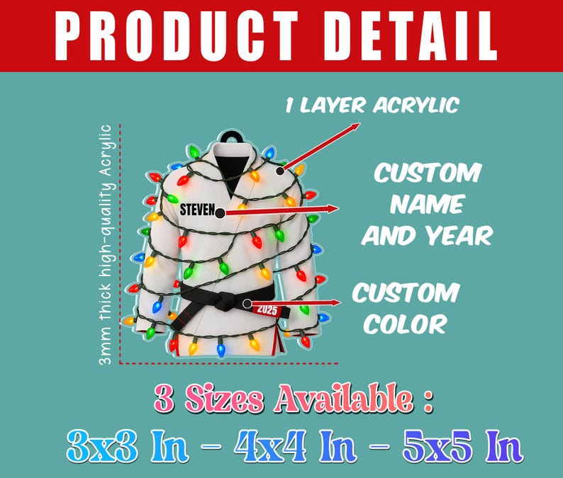 Custom Belt Color Jiu Jitsu Costume Ornament, Personalized 2D Flat Jiu ...