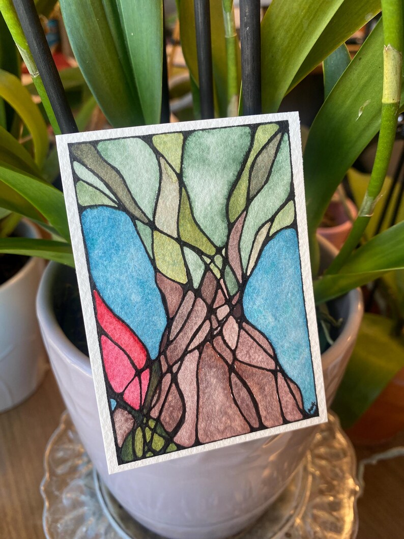 Neurographic Art Tree Painting: Awaiting the Red Bloom Miniature ACEO ...