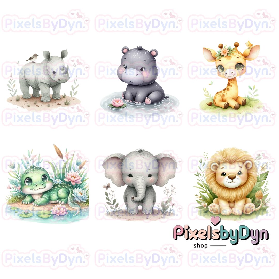 Safari Animal Clipart Bundle: Lion, Hippo, Giraffe (digital Download ...
