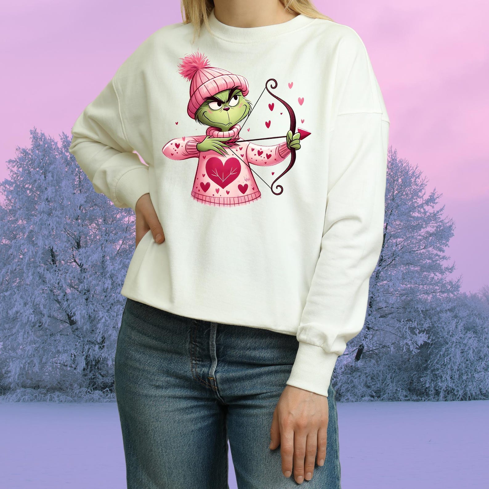 Grumpy Cupid Grinch PNG: Valentine's Day Heart Arrow Design (digital ...