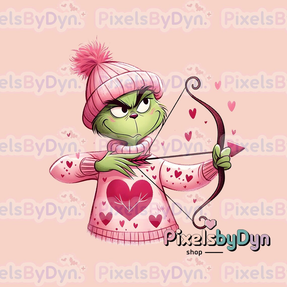 Grumpy Cupid Grinch PNG: Valentine's Day Heart Arrow Design (digital ...