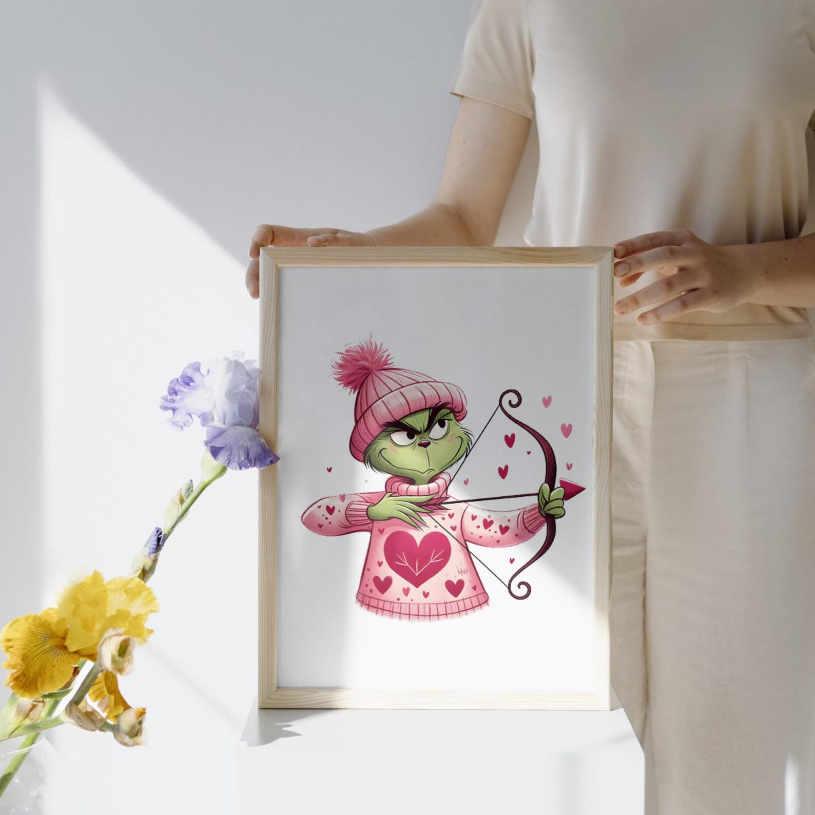 Grumpy Cupid Grinch PNG: Valentine's Day Heart Arrow Design (digital ...