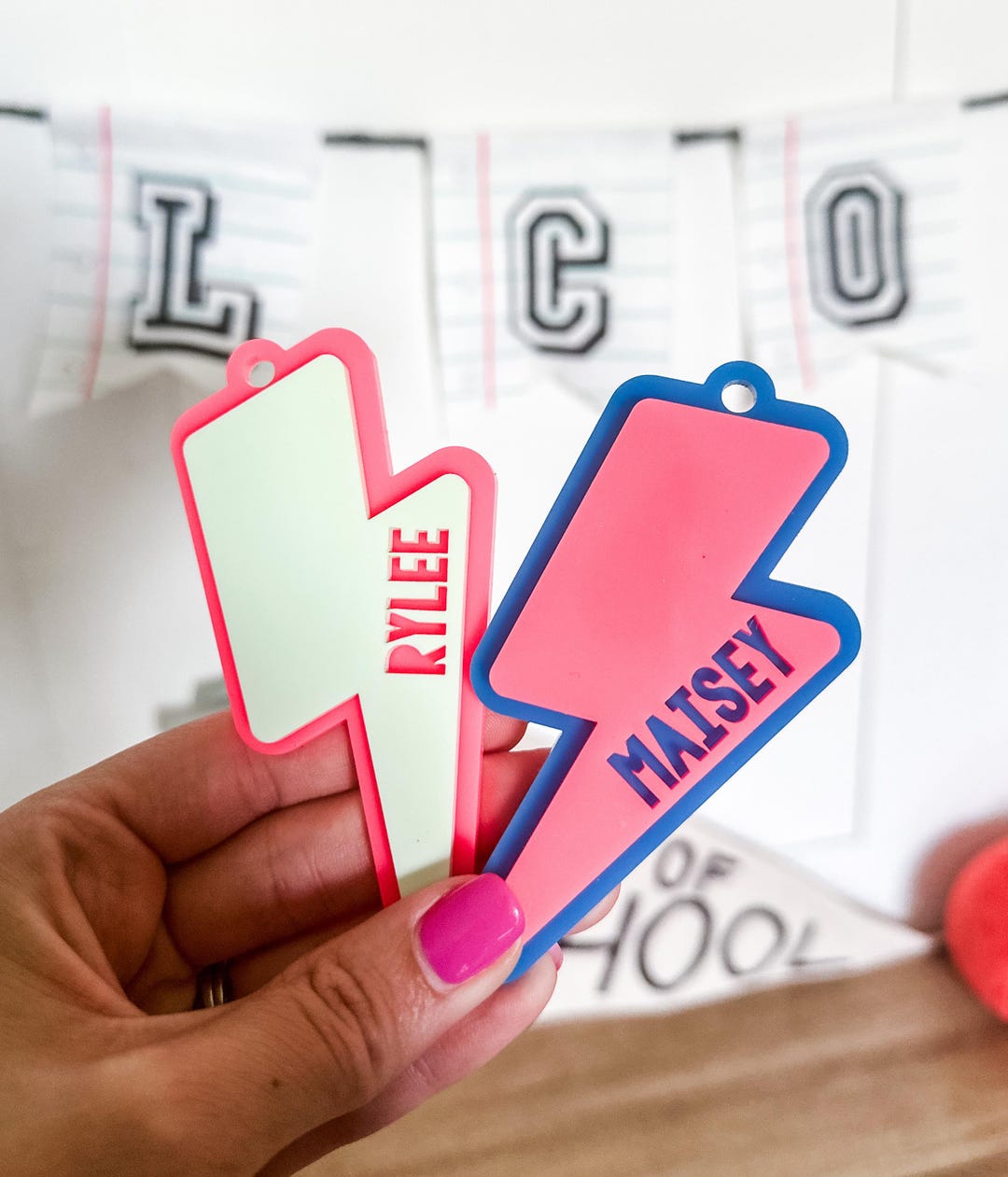 Lightning Bolt Acrylic Bag Tag Keychain: Personalized Backpack, Luggage ...