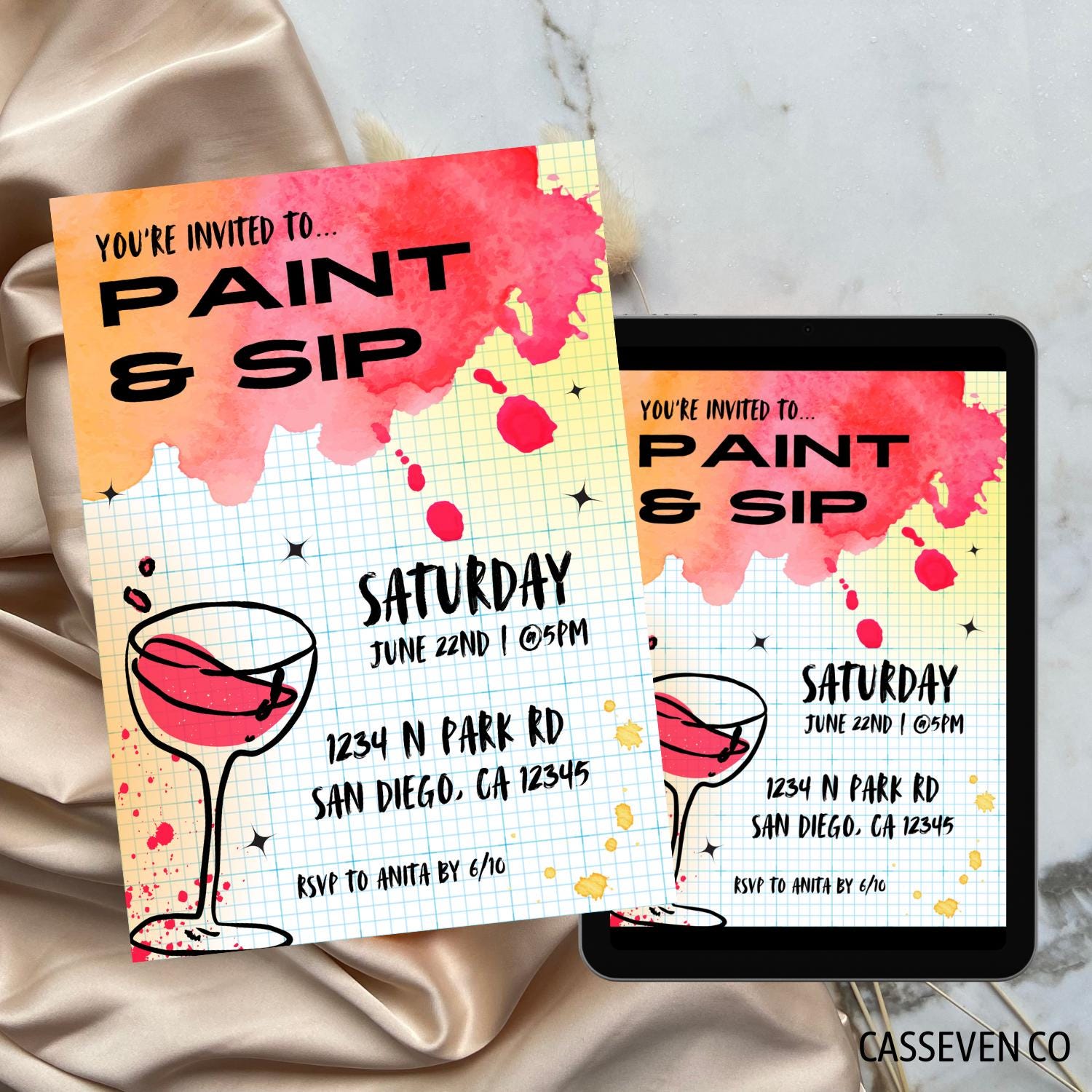 Paint and Sip Invitation Card Printable Wine and Paint Party Invite ...