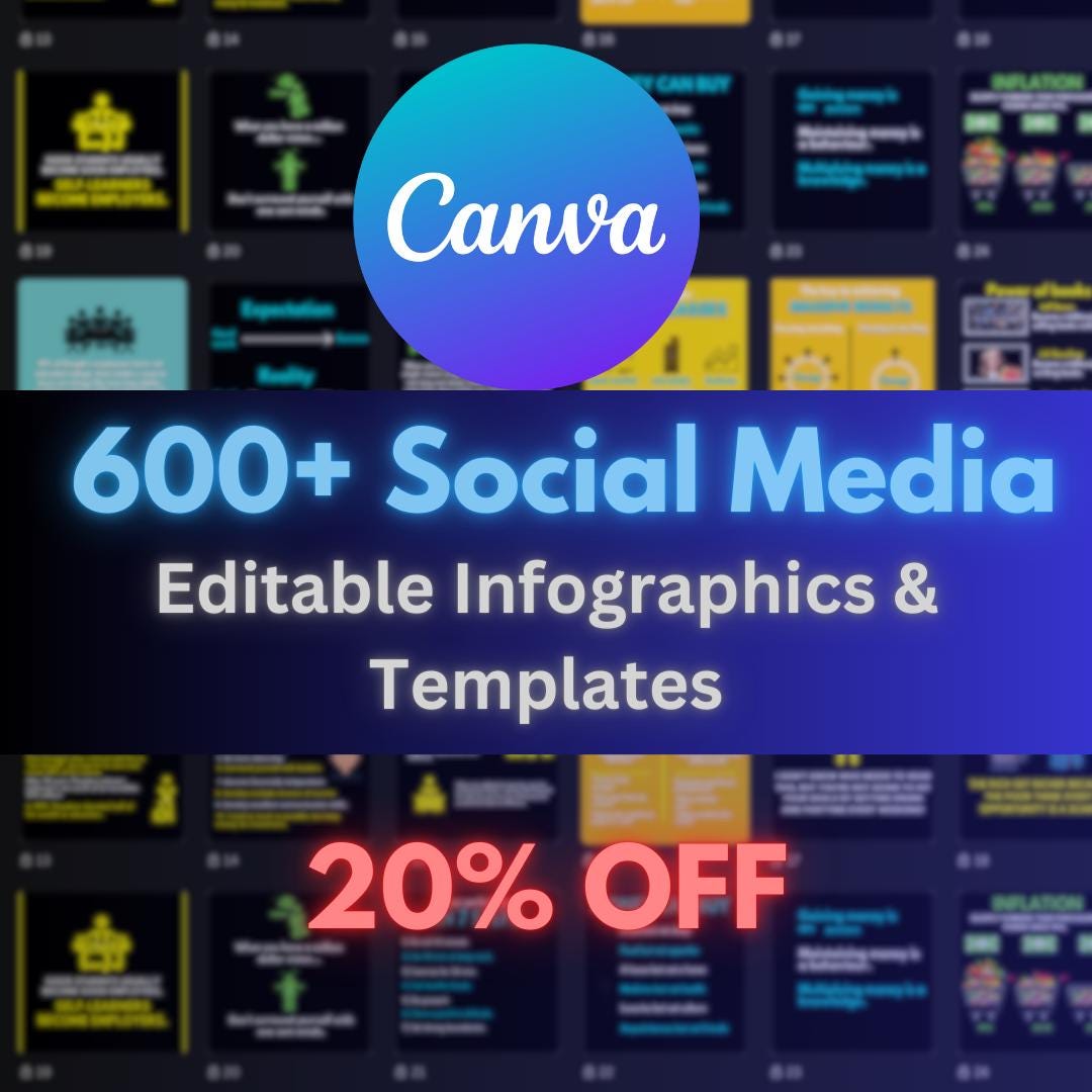 600 Editable Canva Infographics for Social Media BONUS Templates for ...