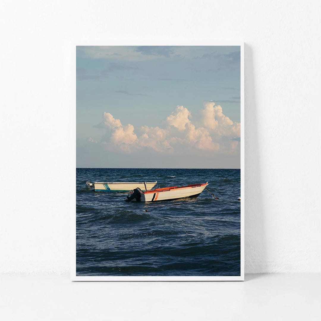 Minimalist Two Boats in Ocean Wall Art | Coastal Nautical Printable ...