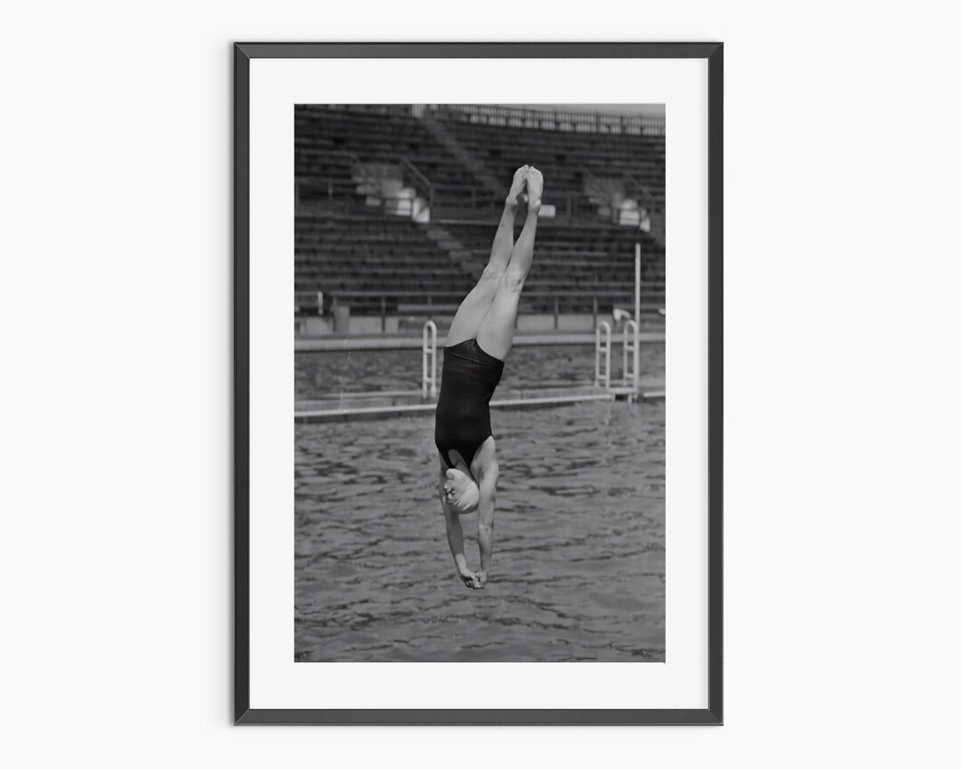 Woman Diving Print Vintage Wall Art Black and White Diving Feminist ...