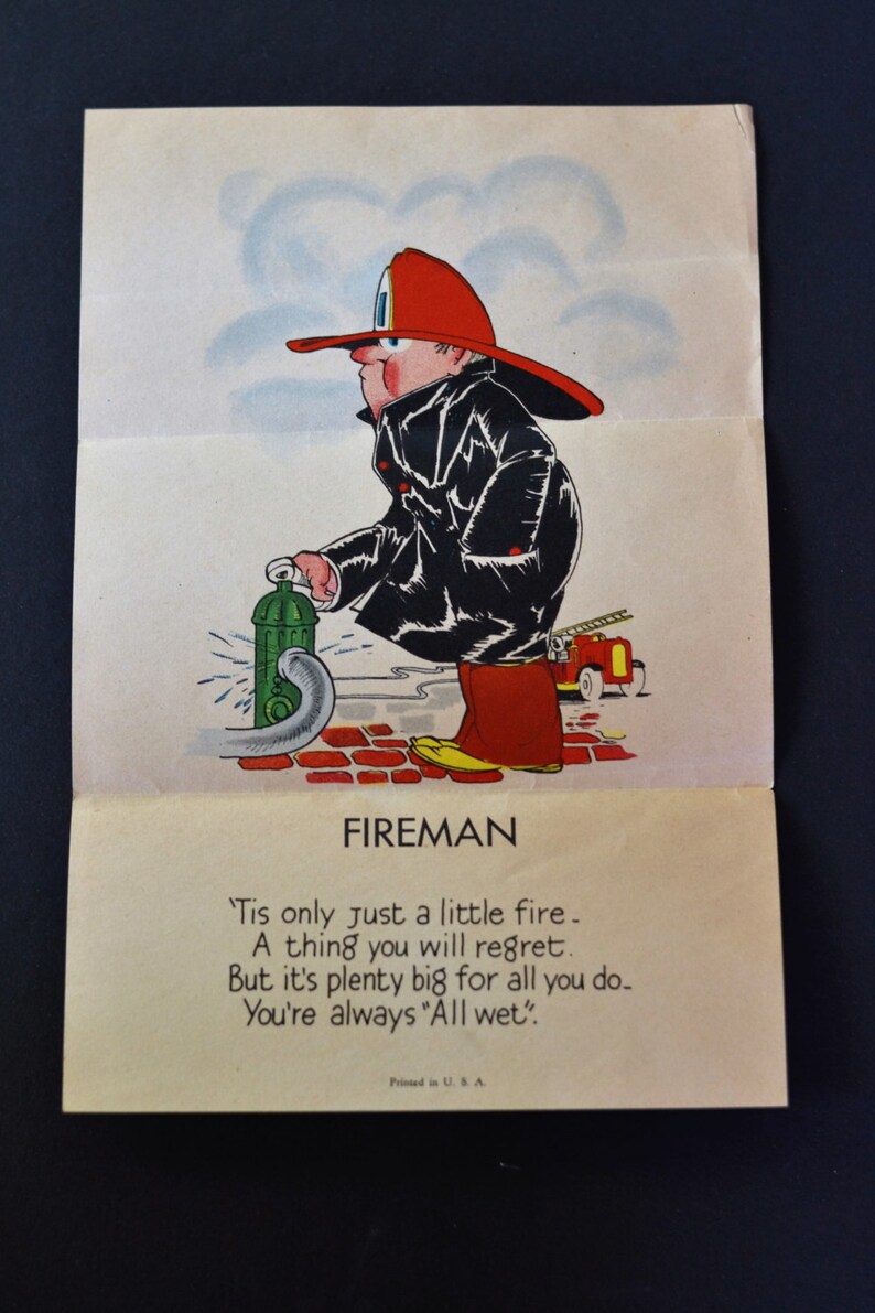 Vintage Firefighter Poem Mid Century Fireman Image Retro - Etsy
