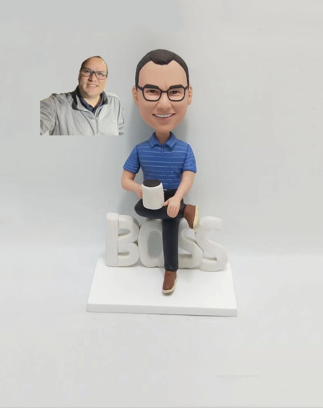 Coffee Lover Boss Gift, Custom Bobblehead Sitting on Name, Funny Office ...