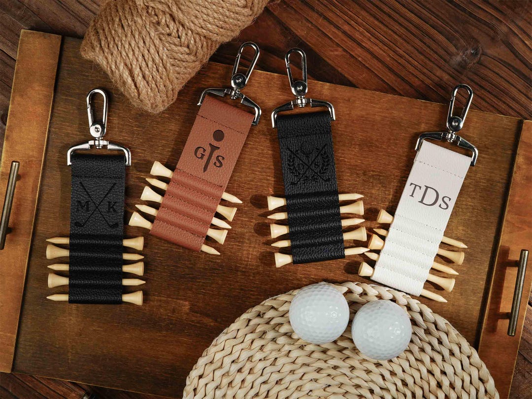 Personalized Golf Tee Holder Bag, Custom Engraved Tee Tag, Leather Golf ...