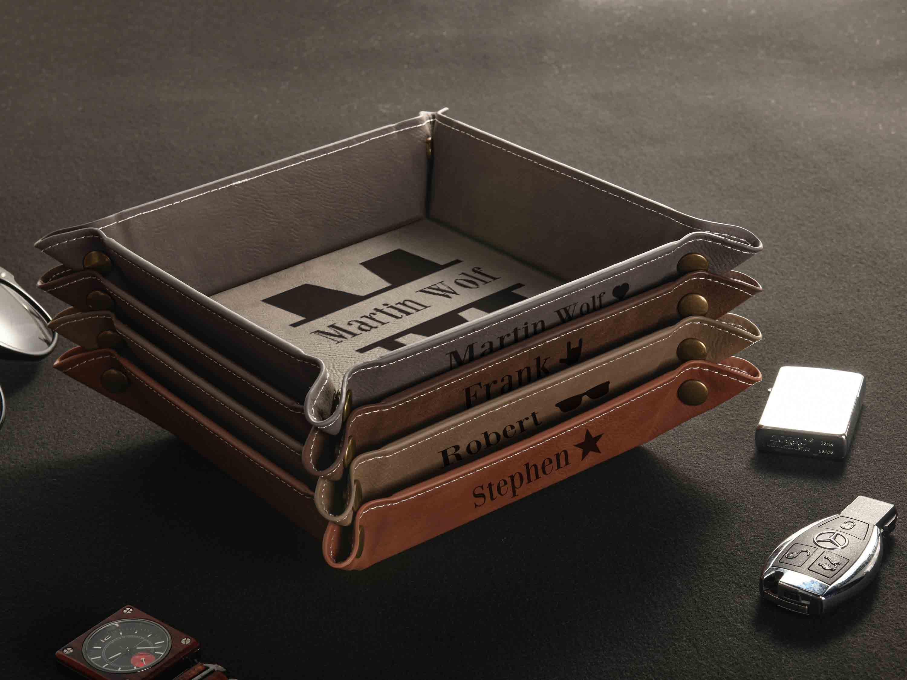 Custom Engraved Leather Valet Tray,engraved Leather Tray,handmade ...