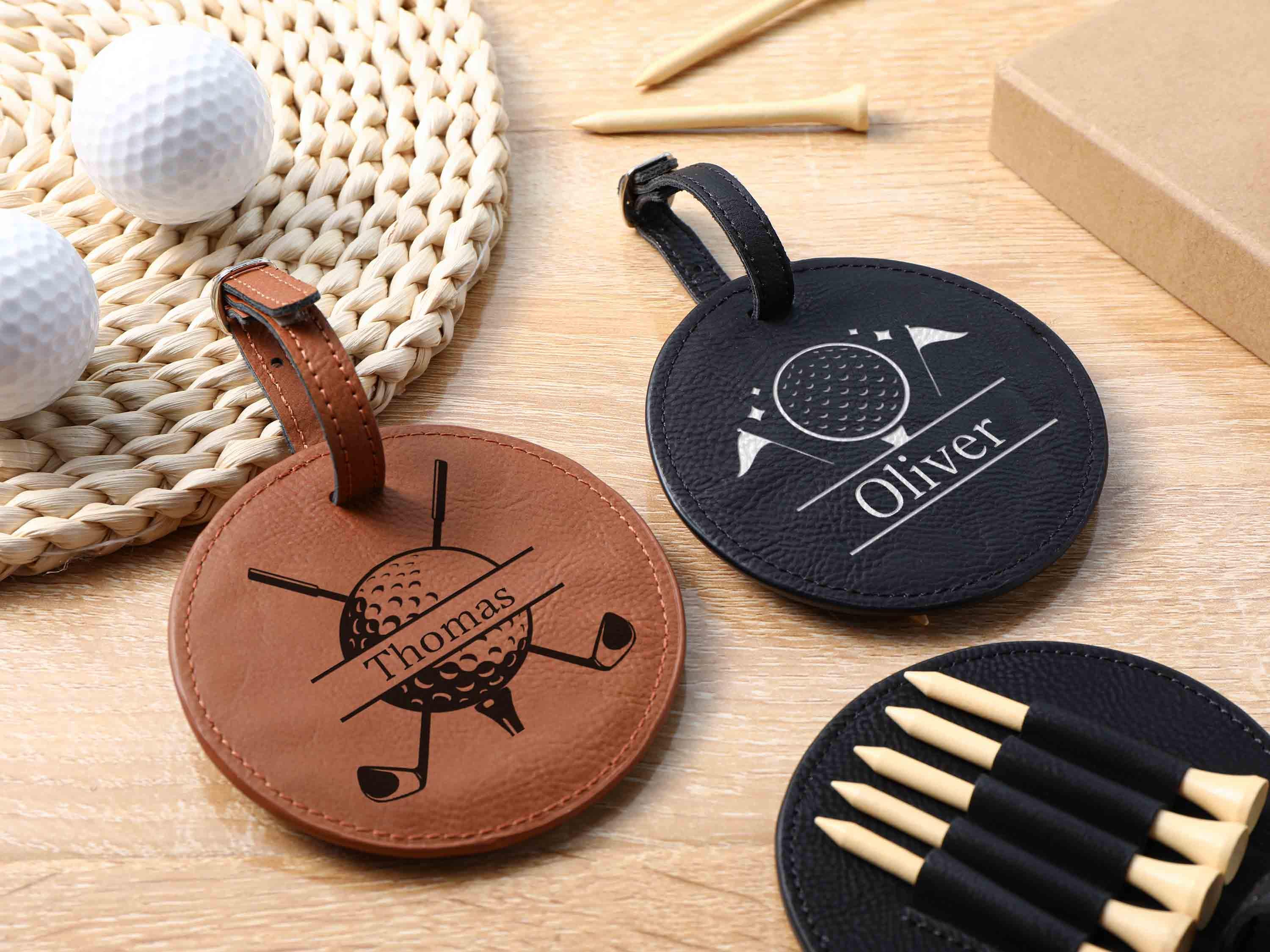 Personalized Golf Tag With Golf Tees,engraved Leather Golf Tee Holder ...