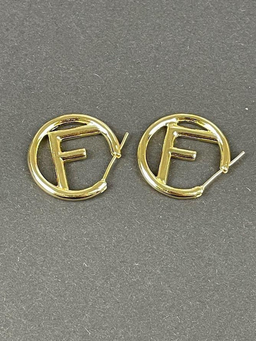 Fendi Gold Finish Brass F Monogram Round Shaped Hoop Earrings - Etsy