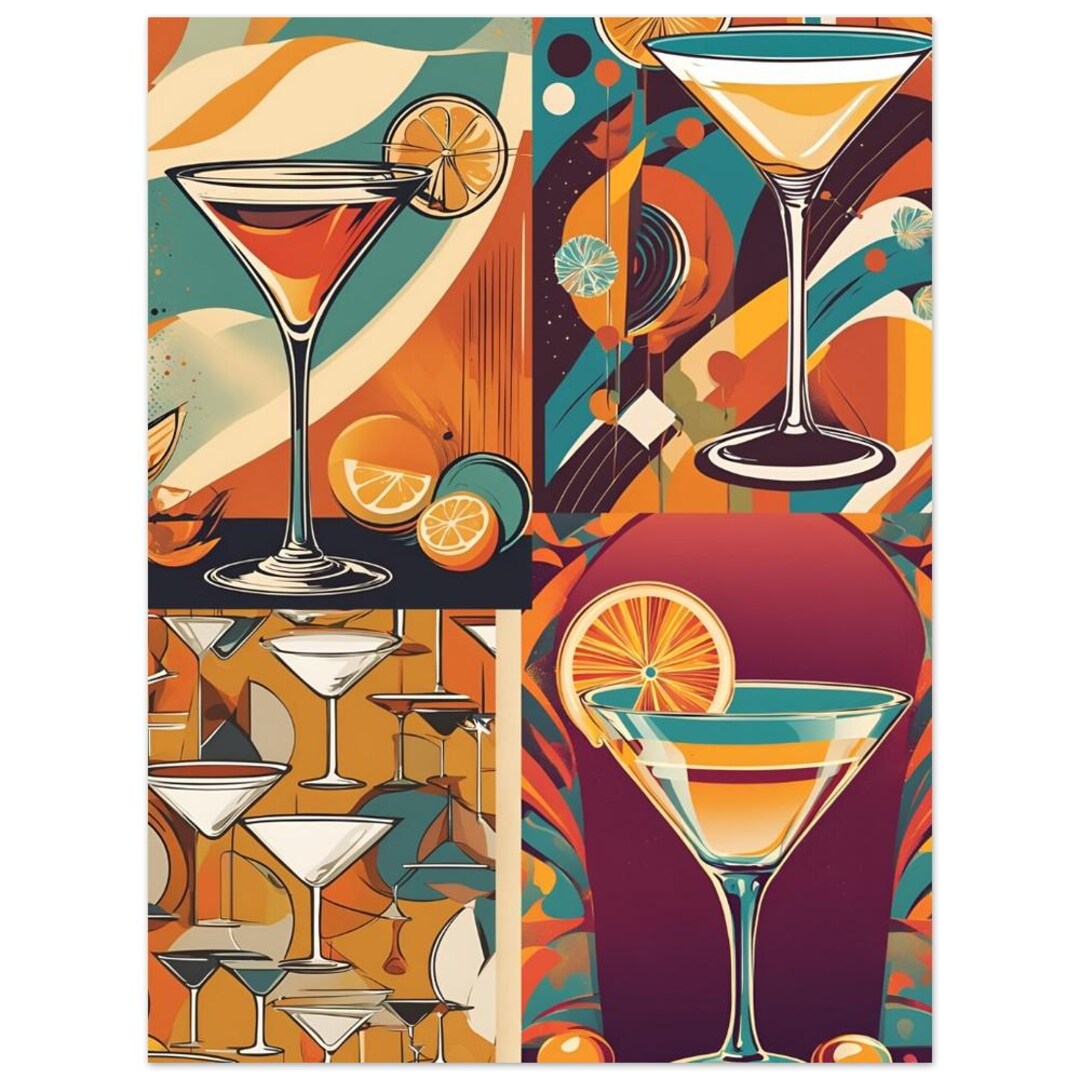 Poster Retro 70s Style Martini Cocktail 70s Retro Poster - Etsy