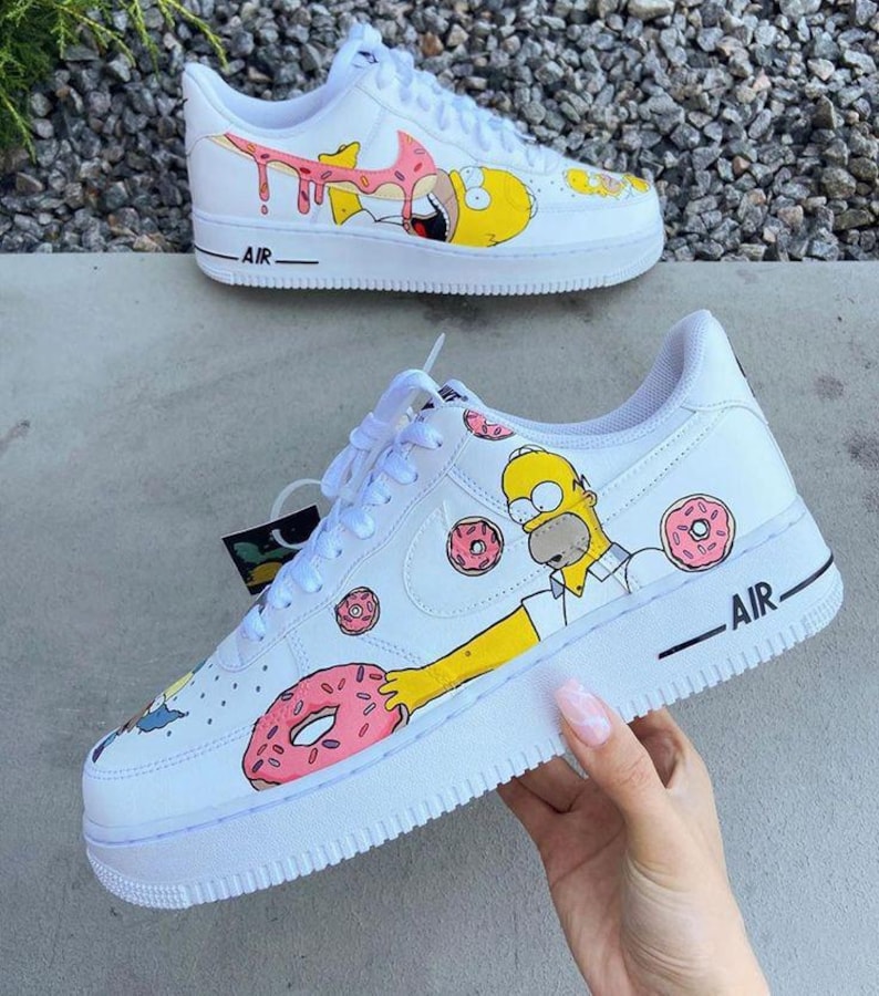 Homer Air Force 1, Custom Simpson Donut AF1 Sneakers, Hand Painted ...