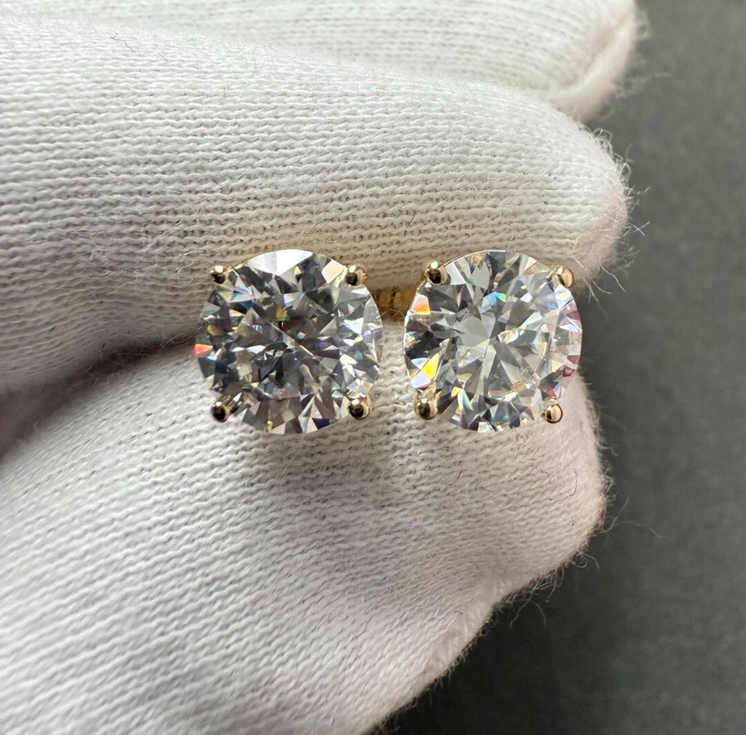 Moissanite Stud Earrings • 14K Gold Solid • Round Cut • Silver Stud ...