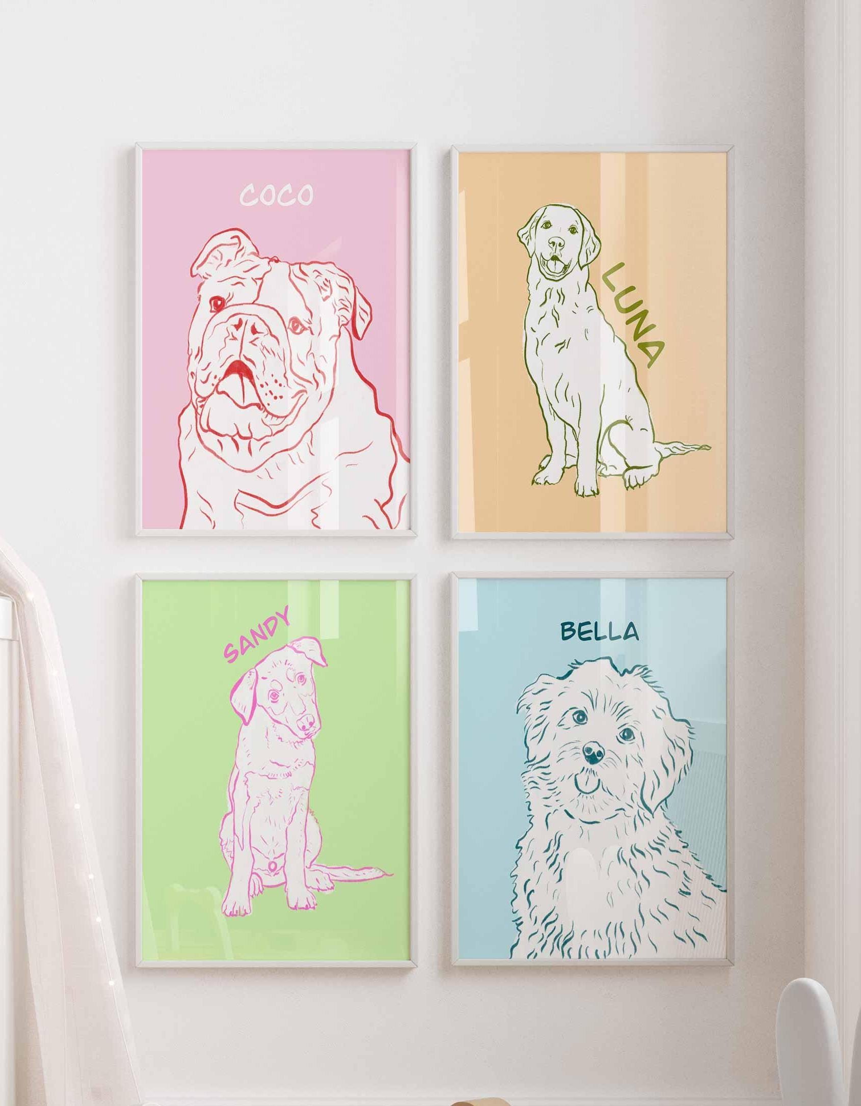 Minimalist Custom Pet Portrait: Hand-drawn Colorful Dog Art (digital ...