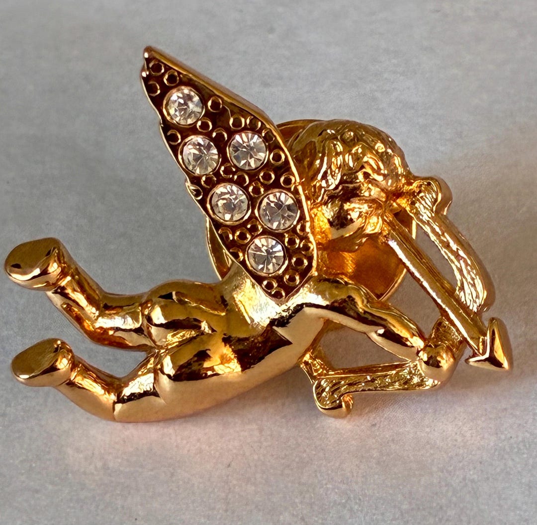 1970s Carolee Gold Tone Cupid Angel Brooch/pin With Rhinestones 1” - Etsy