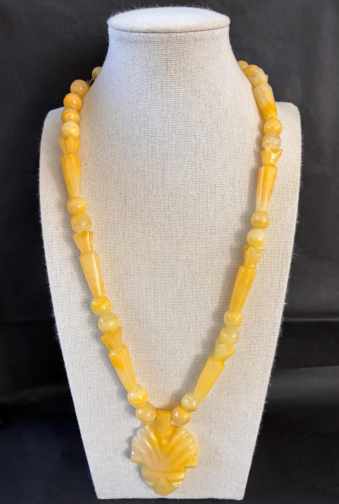 1970s Carved Yellow Alabaster Aztec Tribal Mask Pendant Necklace From ...