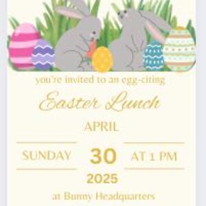 Easter, Easter Lunch Invitation Template, Editable Easter Party Invite ...
