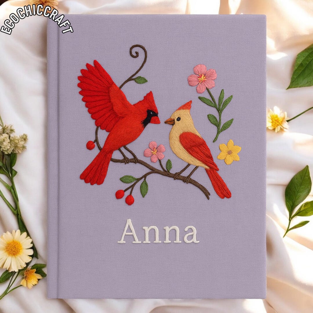 Hand Embroidered Blue Jay Bird Sketchbook, Nature Inspired Diary, Bird ...