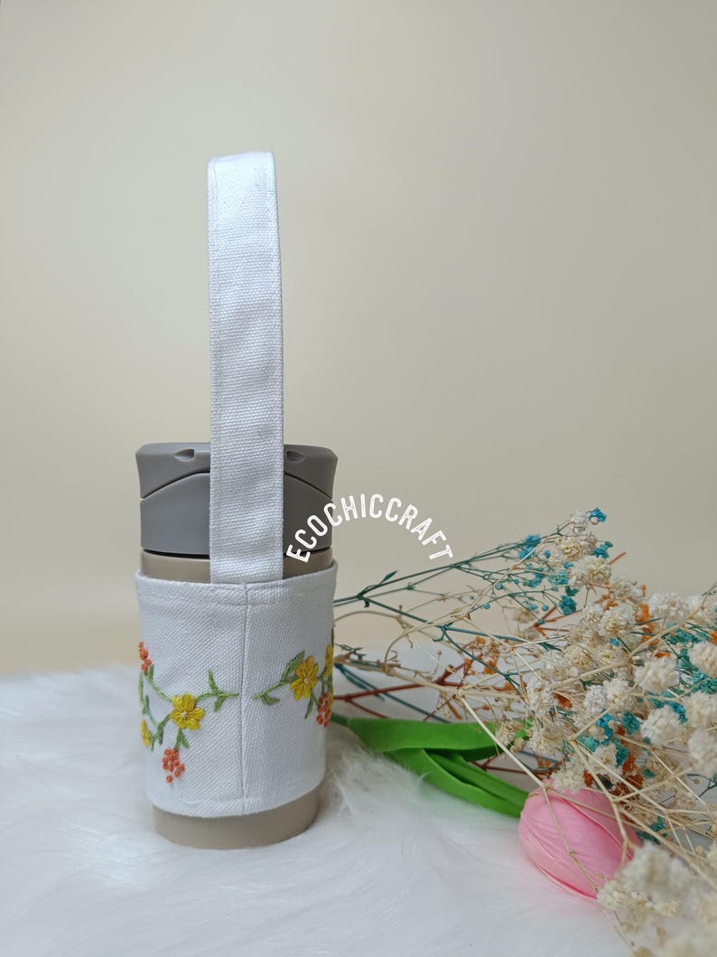 Personalized Name Hand Embroidered Cup Carrier, Wild Floral Handmade ...