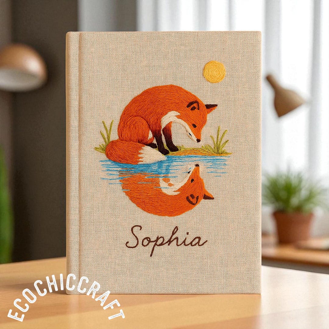 Personalized Embroidered Fox Notebook – Custom Linen Journal With Hand ...