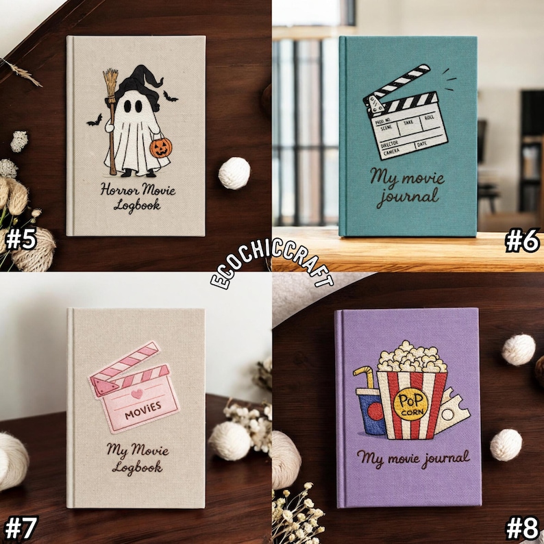 Embroidered Movie Logbook, Personalized Film Journal, Custom Name ...