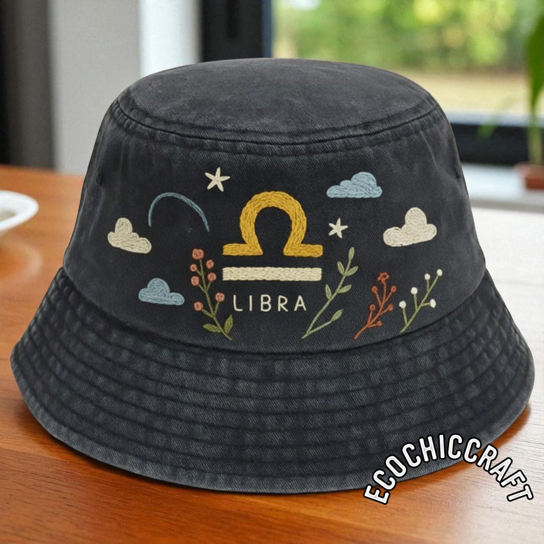 Hand Embroidered Zodiac Stars Bucket Hat, Astrology Embroidery Hat ...