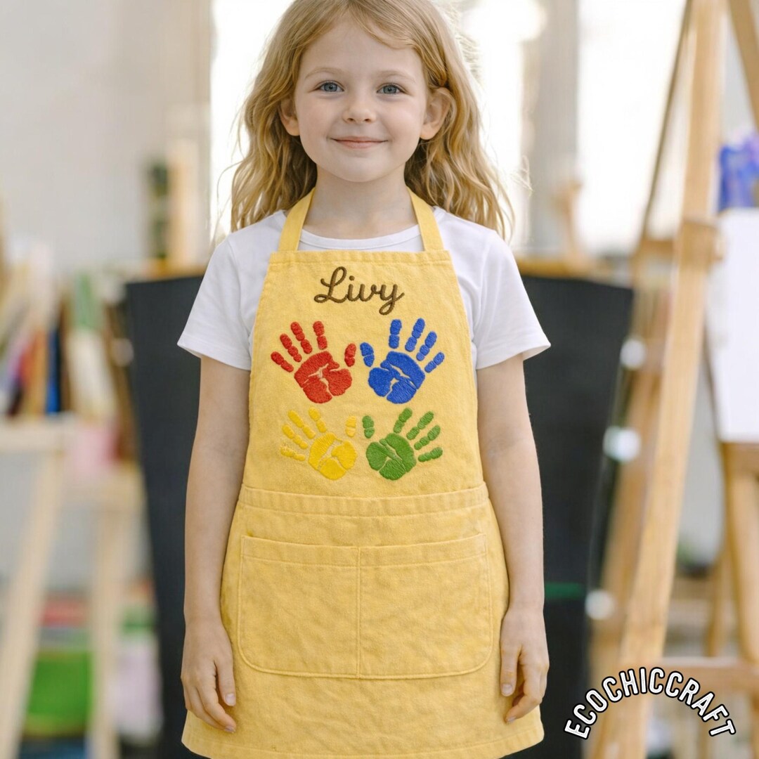 Embroidered Kids Apron, Apron Painting Design, Embroidered Art Apron ...