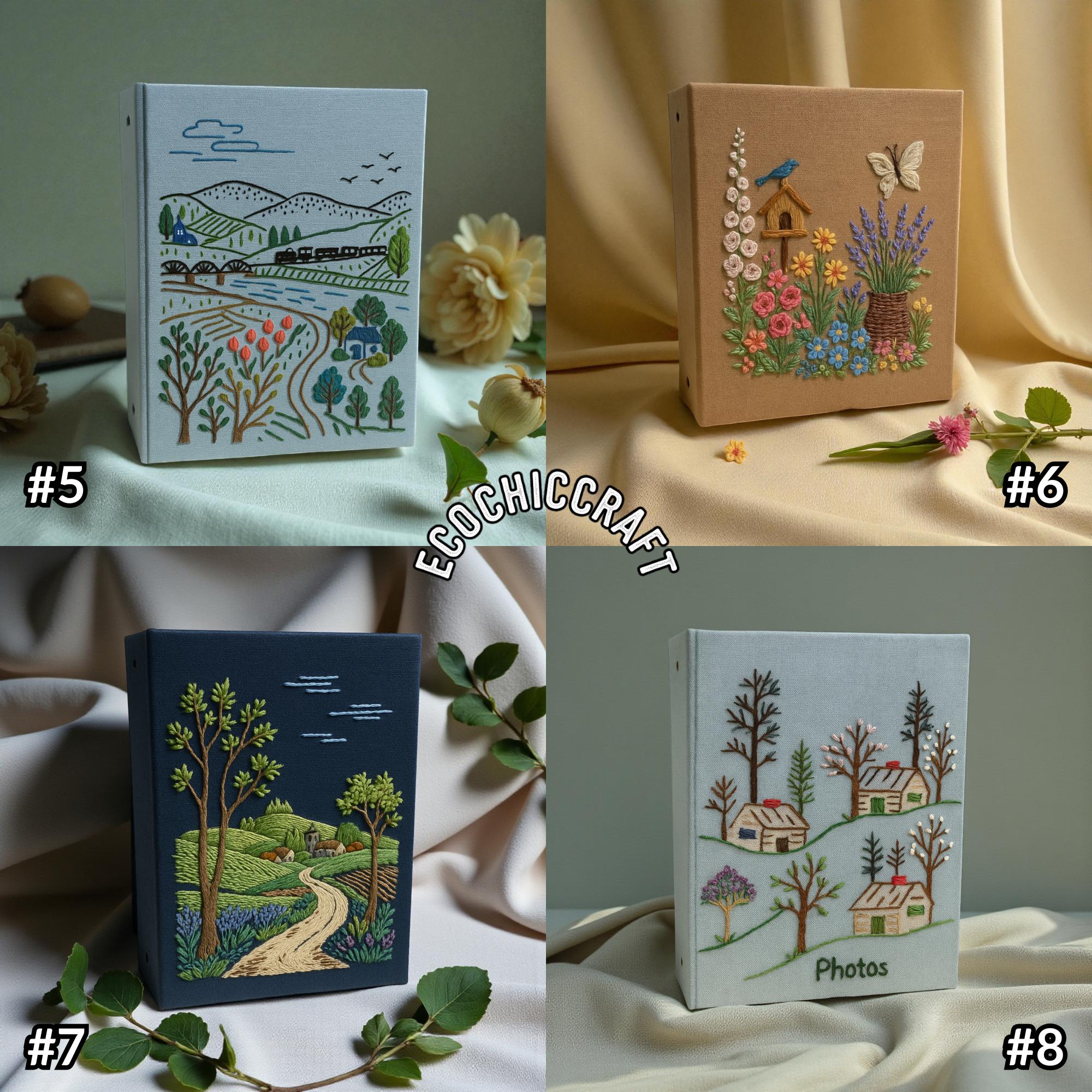 Hand Embroidered Countryside Garden Photo Album, Nature-inspired Linen ...