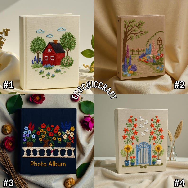 Hand Embroidered Countryside Garden Photo Album, Nature-inspired Linen ...