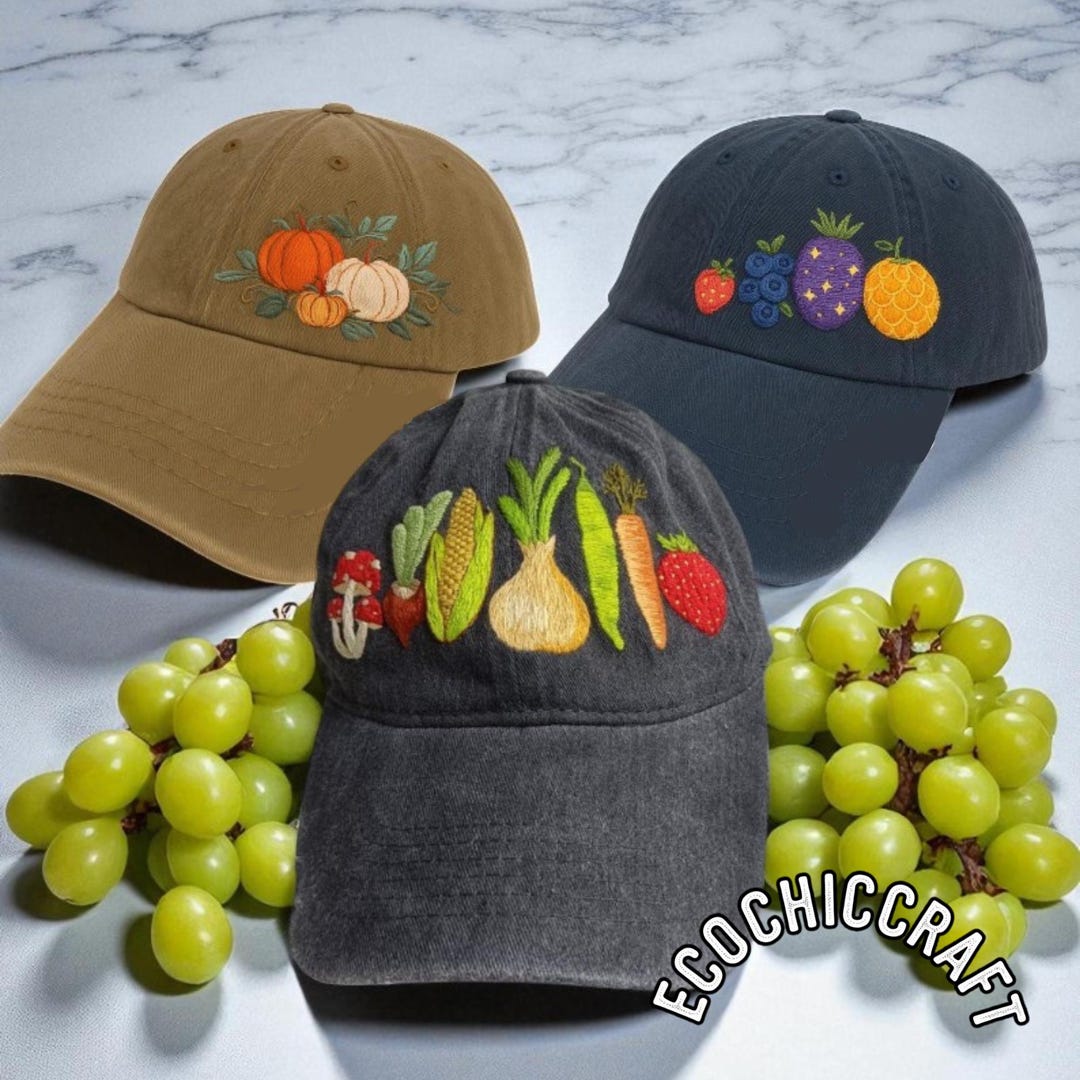 Personalized Veggie Hat – Hand-embroidered Fruits & Vegetables Baseball ...