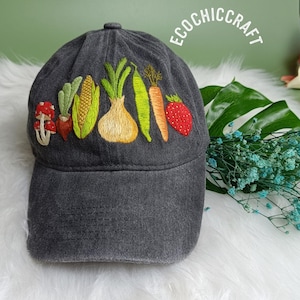Hand Embroidered Vegetable-themed Cap – Custom Name, Adjustable Cotton ...
