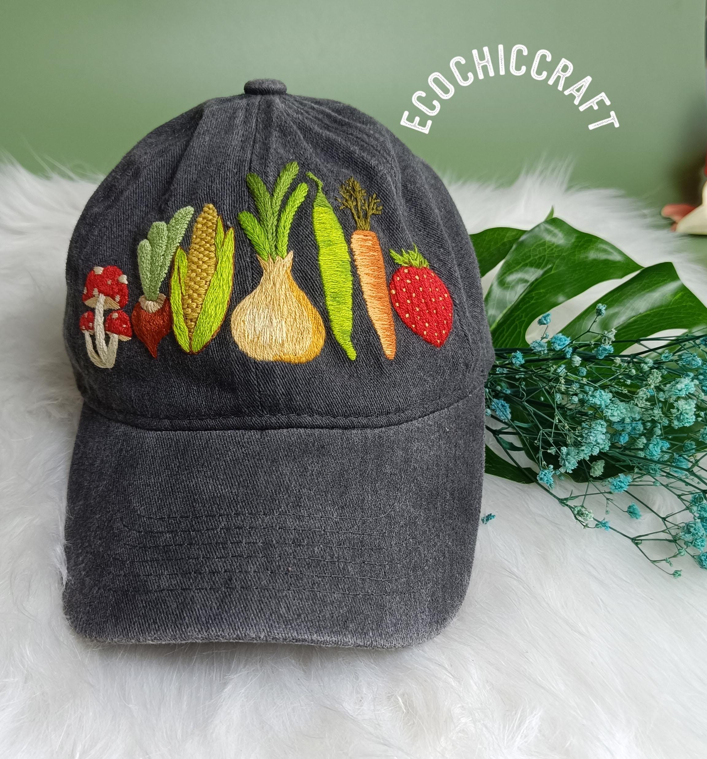 Hand Embroidered Vegetable-themed Cap – Custom Name, Adjustable Cotton ...