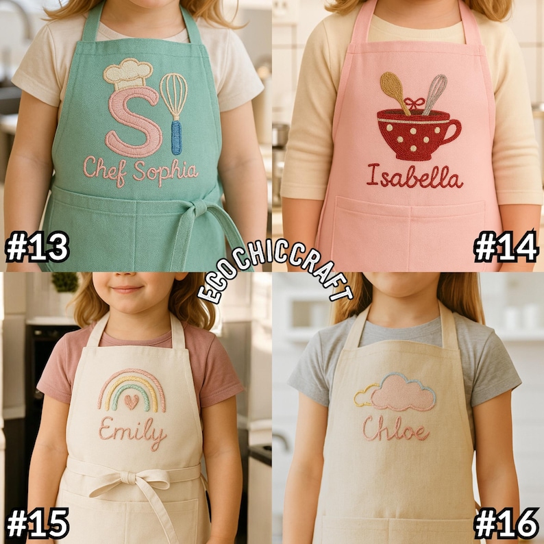 Rainbow Unicorn Hand Embroidered Kids Apron, Cute Children Cooking ...
