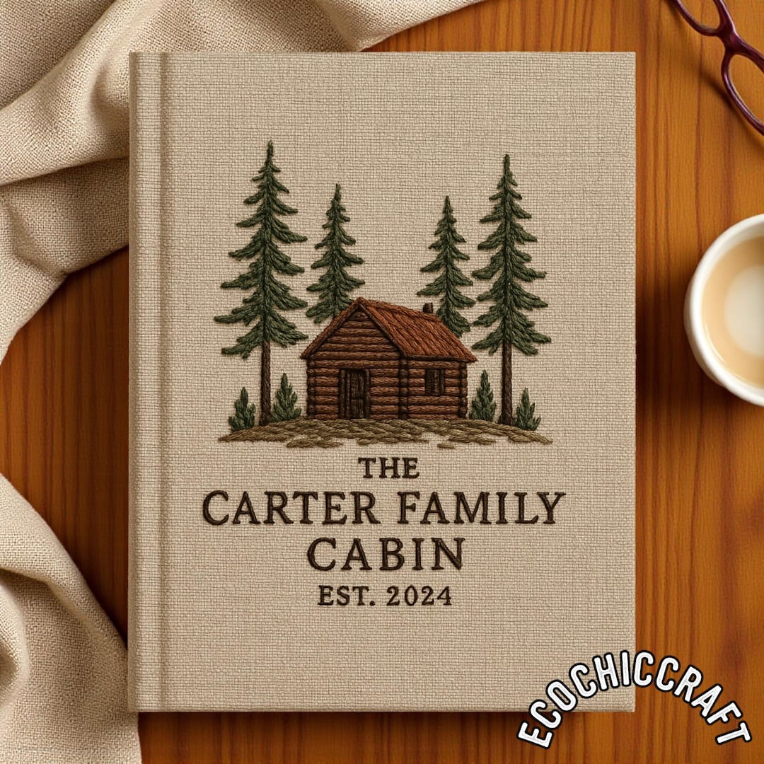 Hand Embroidered Cabin Guest Book, Mountain Lodge Notebook, Vacation ...