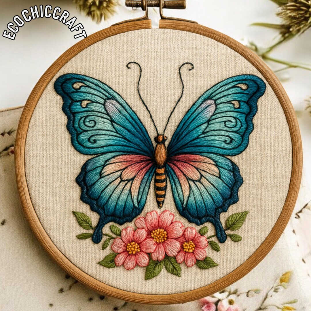 Hand Embroidered Butterfly Hoop Art, Girls Floral Wall Decor ...