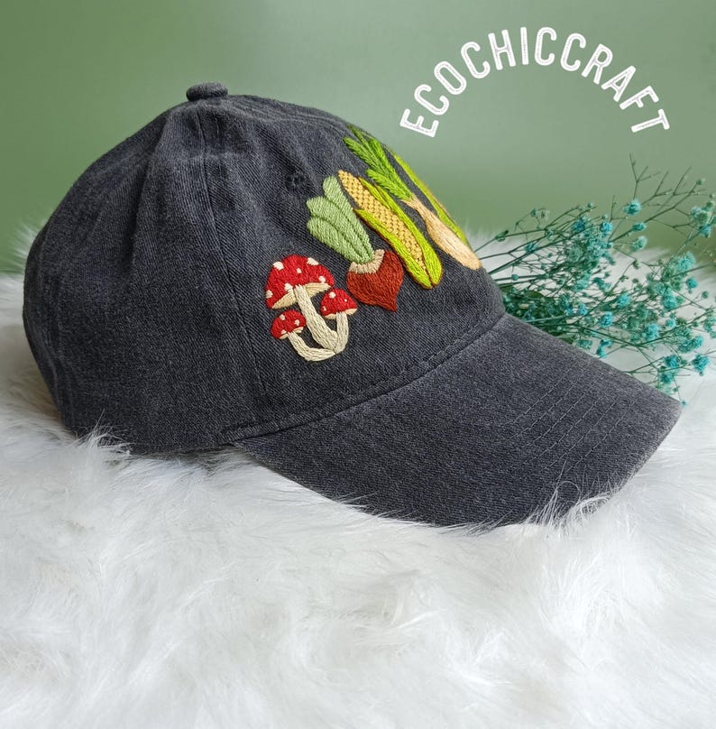 Hand Embroidered Vegetable-themed Cap – Custom Name, Adjustable Cotton ...