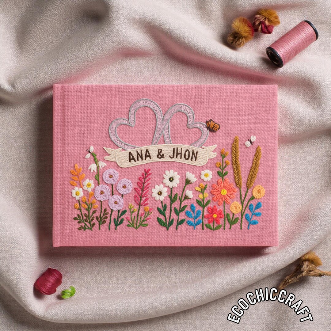 Embroidered Floral Legos Wedding Guest Book 2025, Memory Keepsake ...
