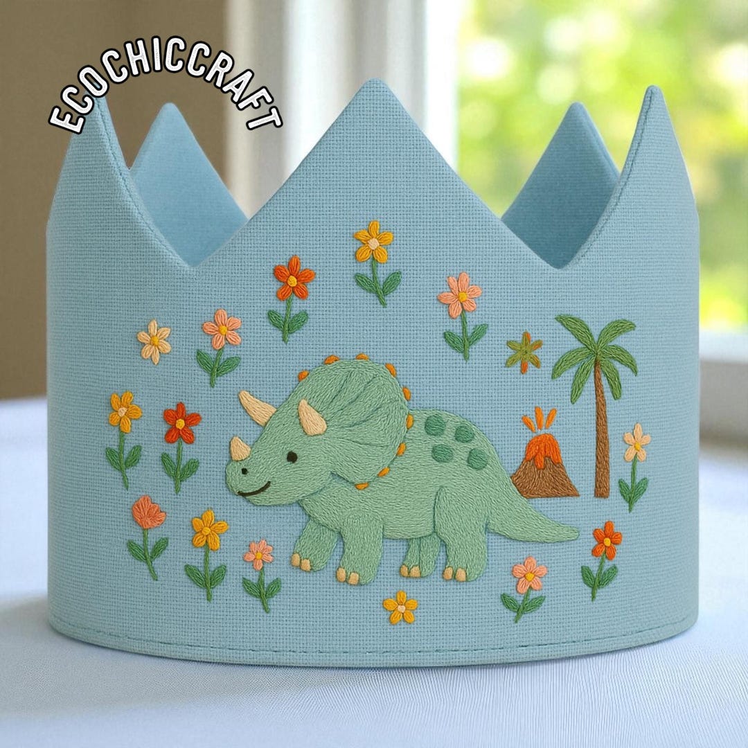 Handmade Embroidered Dinosaur Crown: Kids' Birthday Party Hat - Etsy