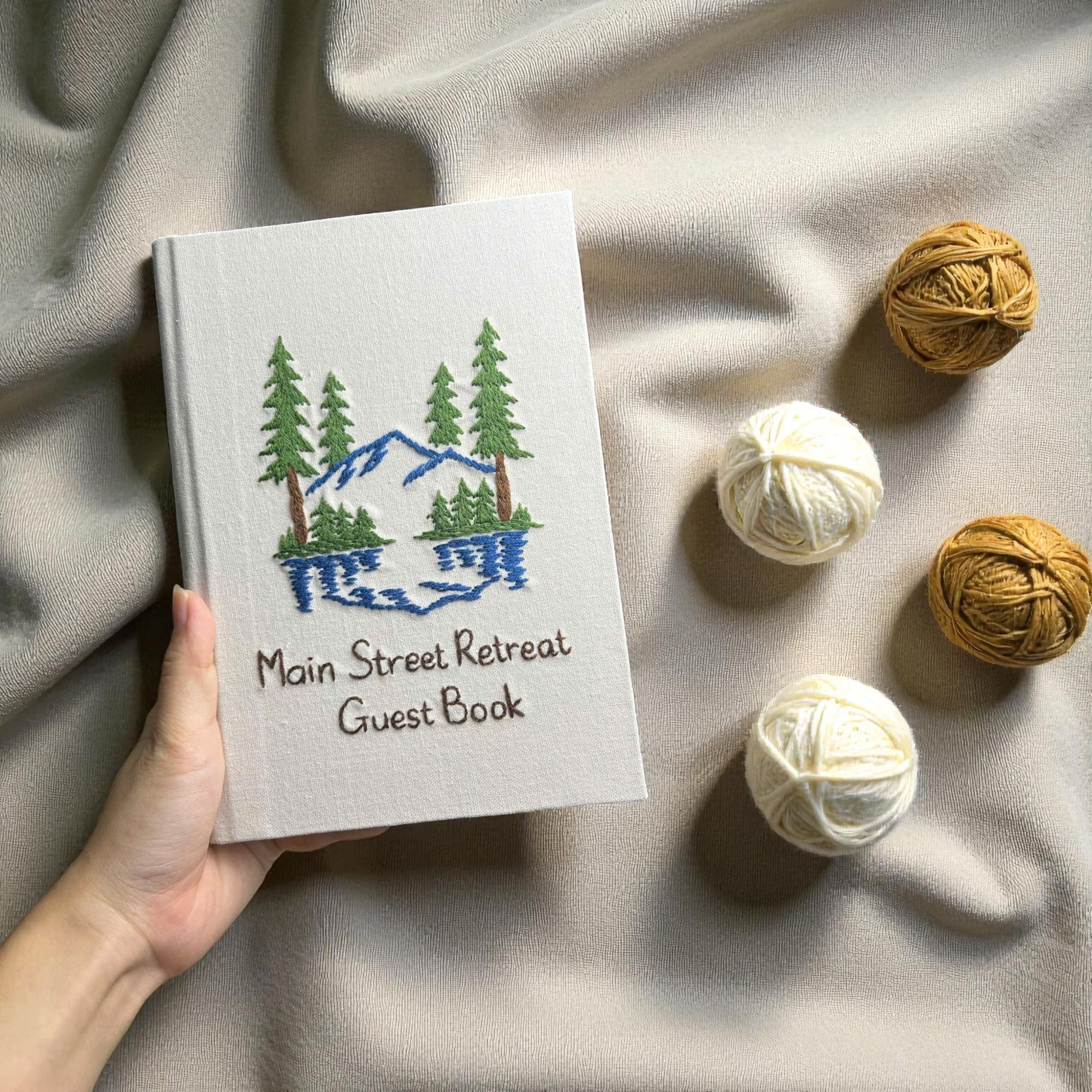 Hand Embroidered Cabin Guest Book, Mountain Lodge Notebook, Vacation ...