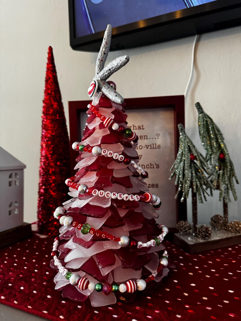 Ohio State Buckeyes Christmas Tree. Made of Tumbled Seaglass. Twelve ...