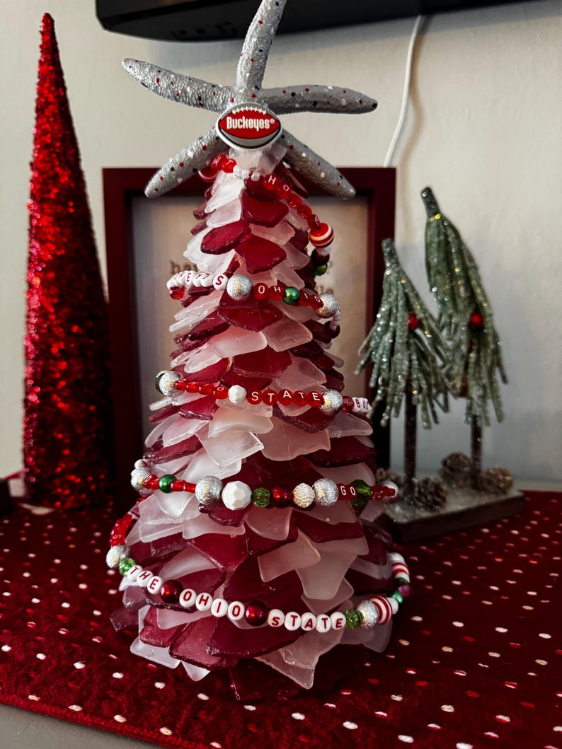 Ohio State Buckeyes Christmas Tree. Made of Tumbled Seaglass. Twelve ...