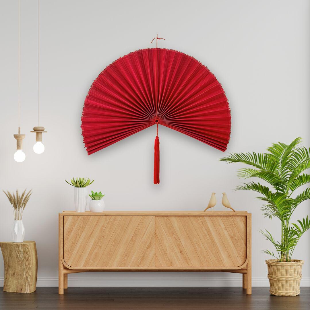 48 Inch Red Giant Wall Fan Asian Decor, Fan Headboard, Oversized Bamboo ...