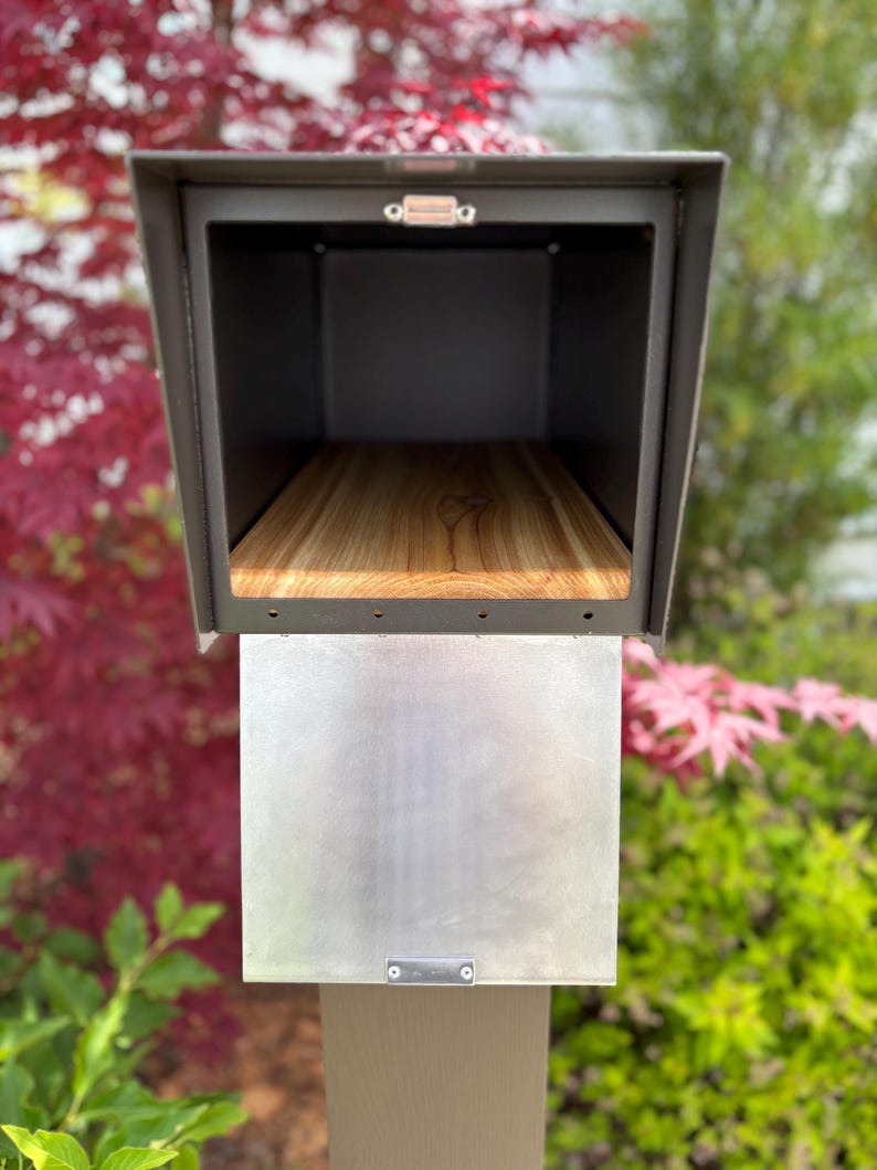 Handmade Modern Cedar Mailbox Post With Address Numbers & Solar Lights ...