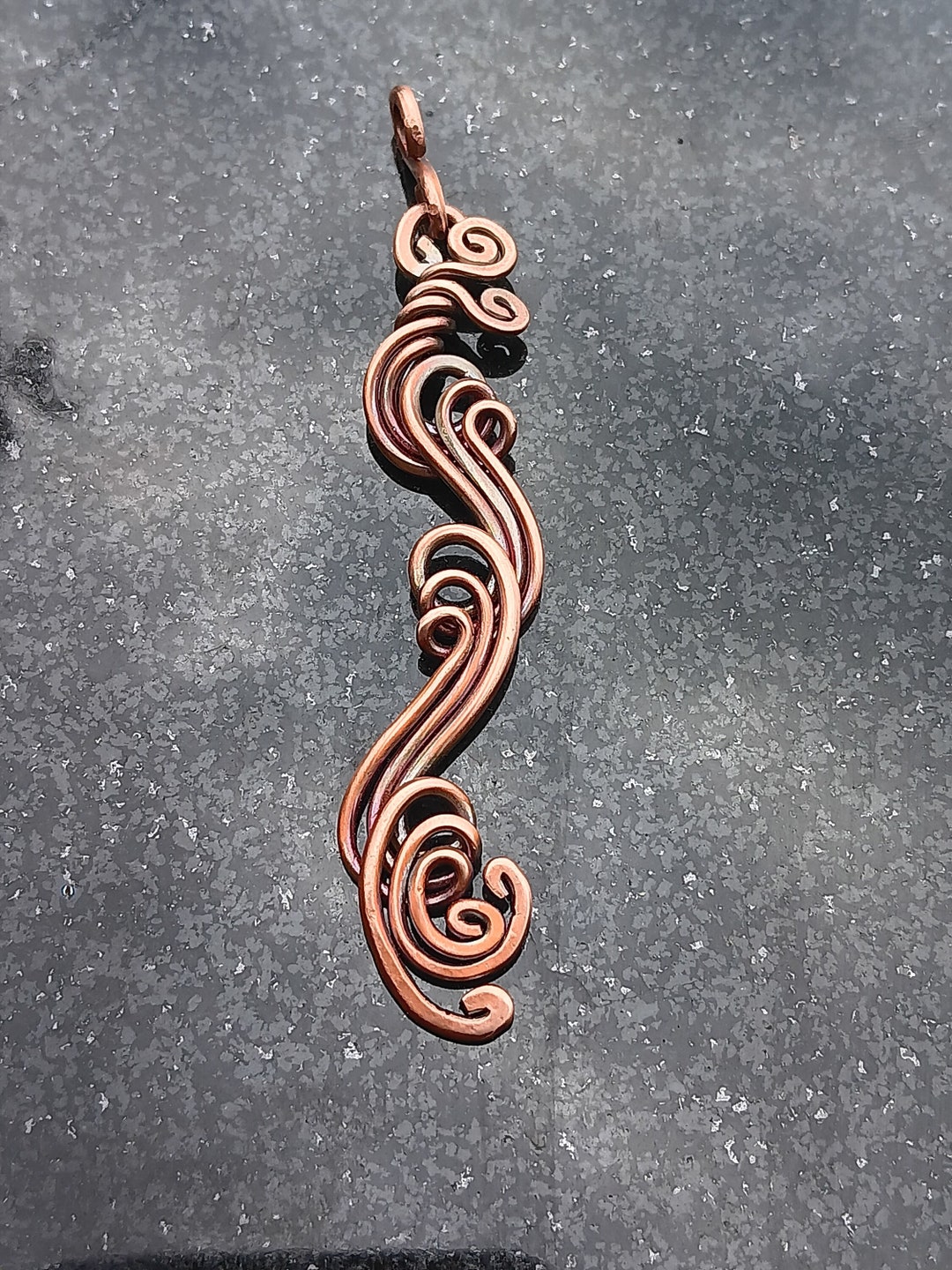 COPPER LACE PENDANT, Ladies Long Necklace, Elegant Wave Pendant, Lucky ...