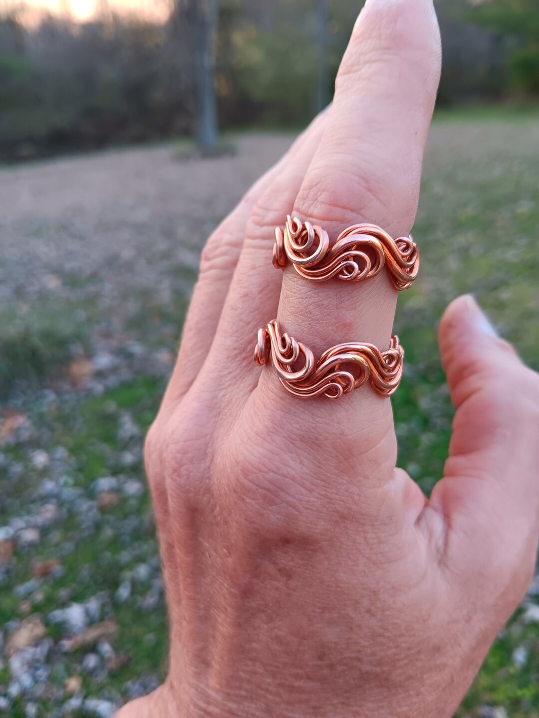 Copper Wave Ring, Ladies Wide Copper Band, Adjustable Arthritis Ring ...